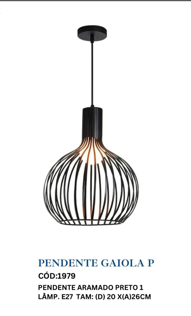 Adn+ Pendente Aramado Pt 1lamp E27 Sa3572-1p Bk 1979 - QueroLustre